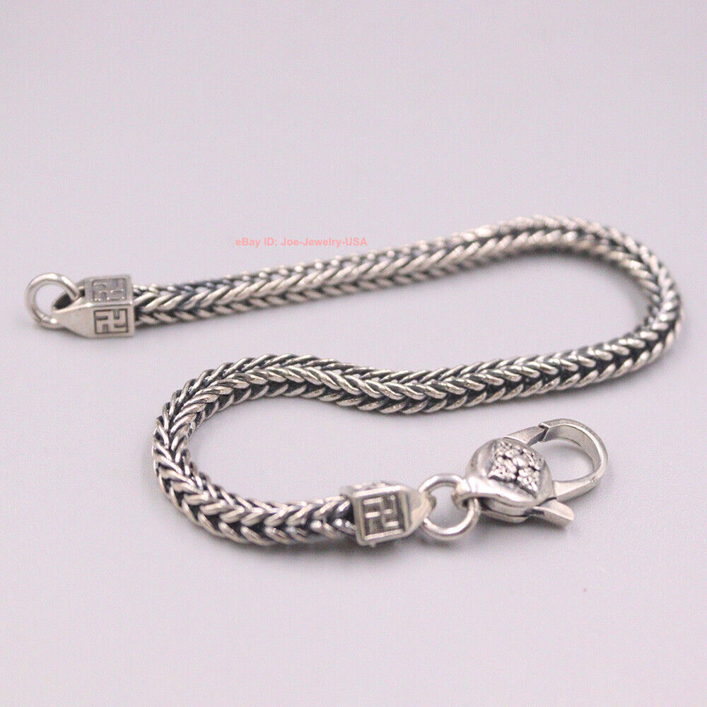 Real 925 Sterling Silver 4mm Wheat Link Bracelet 7.87inch s925 Vintage Style | eBay