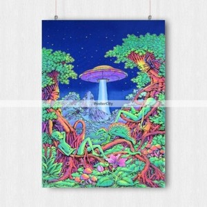 TRIPPY PSYCHEDELIC POSTER UFO ALIENS WALL ART PRINT A3 A4 SIZE | eBay