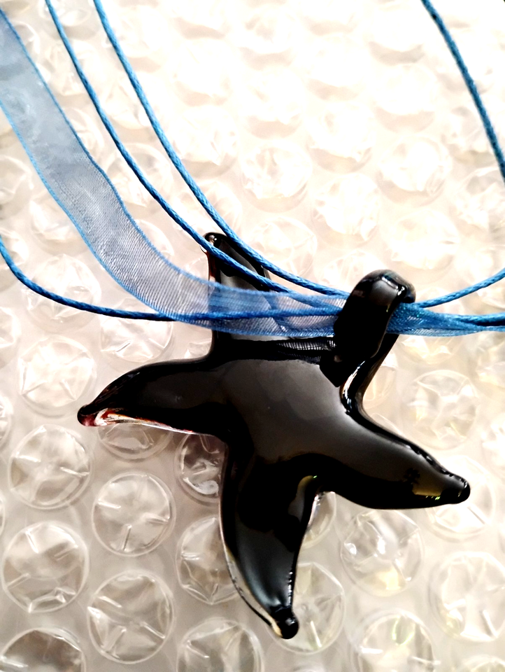 Hand Blown Murano Style Glass,Blue Flower Pendant Necklace Star Fish ...