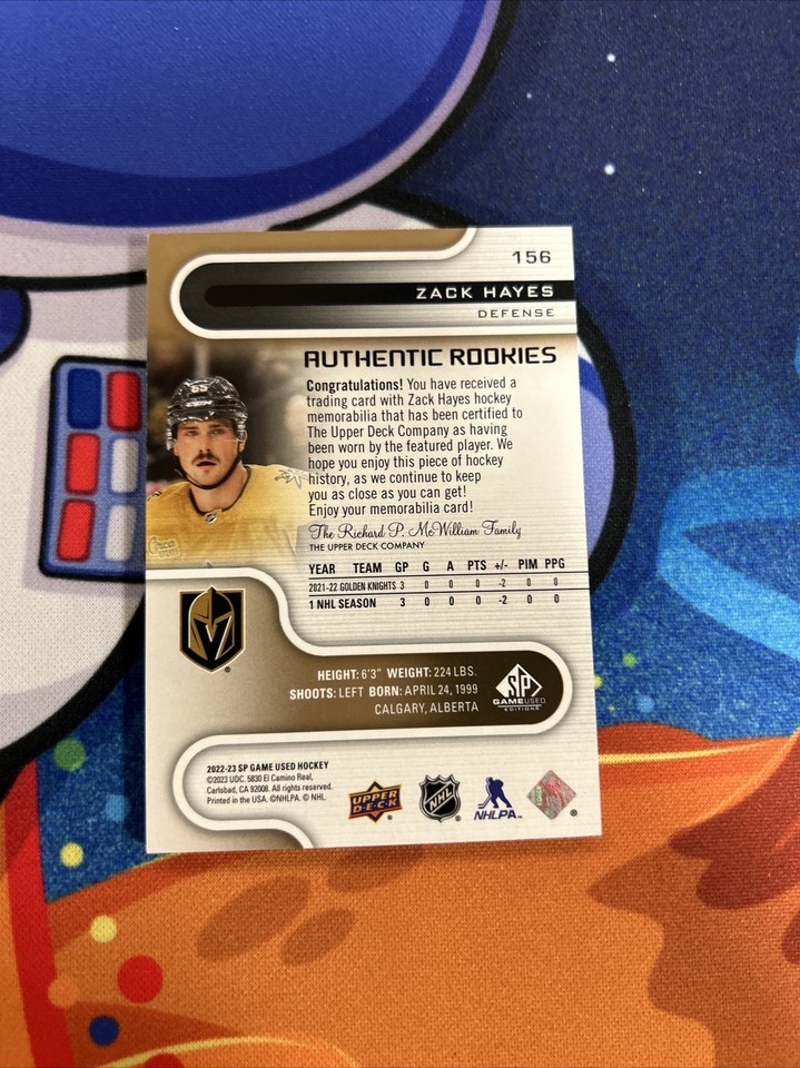 2022-23 SP Game Used Hockey Zack Hayes Rookie Premium Patch Relic /25 ...