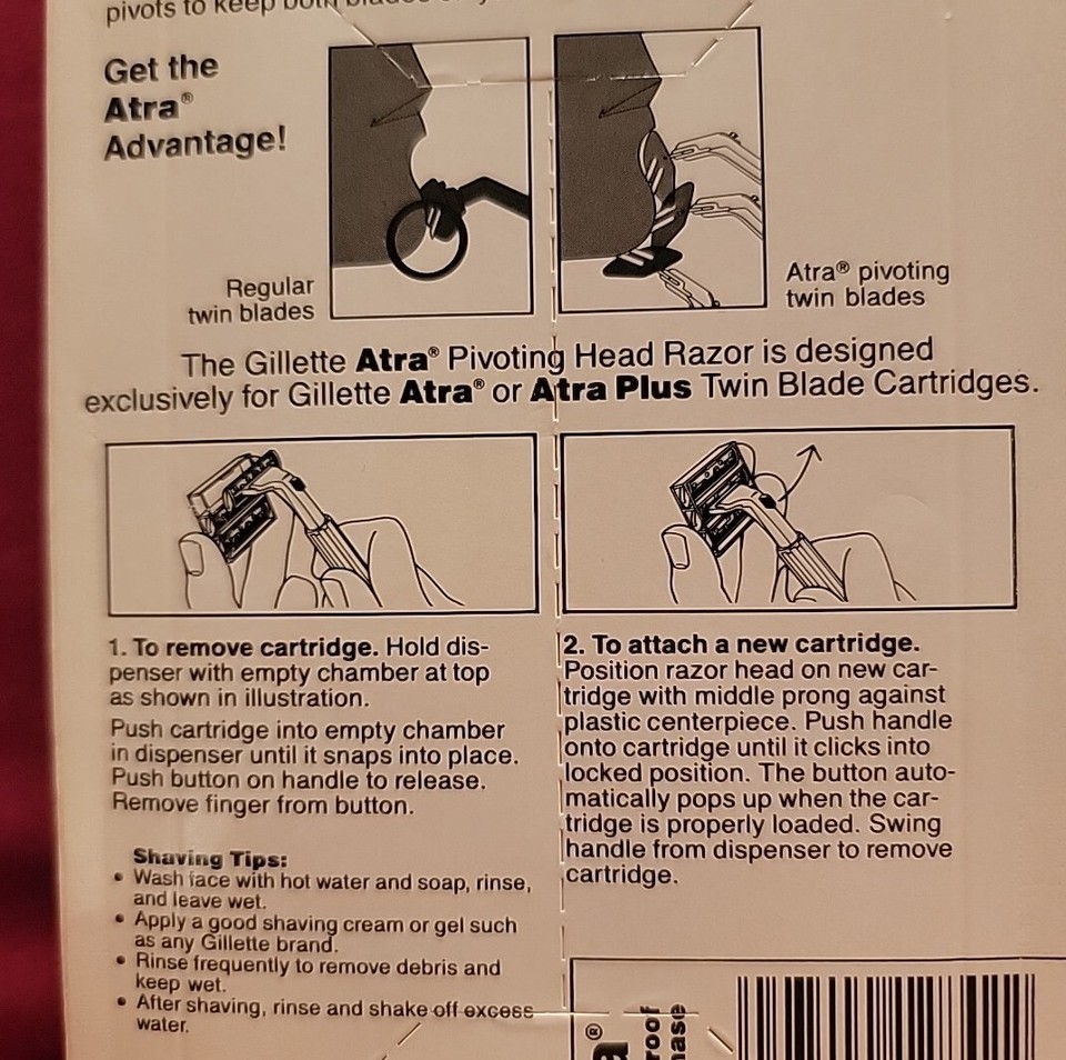 Gillette Atra Metal Razor w/2 Shaving Cartridges Twin Blade Pivoting ...