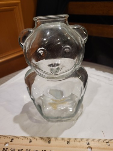 Vintage 1970 Anchor Hocking Teddy Bear Coin Bank Clear Glass Piggy Bank ...