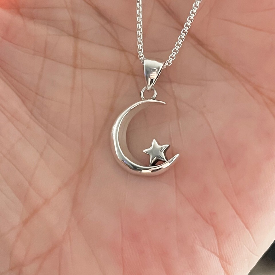 Sterling Silver Moon and Star Necklace, Silver Necklaces, Celestial ...