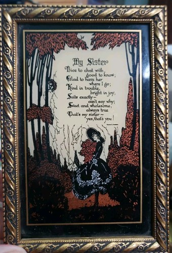 Vintage Victorian My Sister Poem Framed Art Print Wooden Frame Glass 6 ...