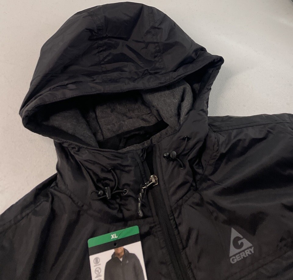 GERRY Mens Water Resistant Insulated Hooded Bomber Jacket BLACK XL Zip ...