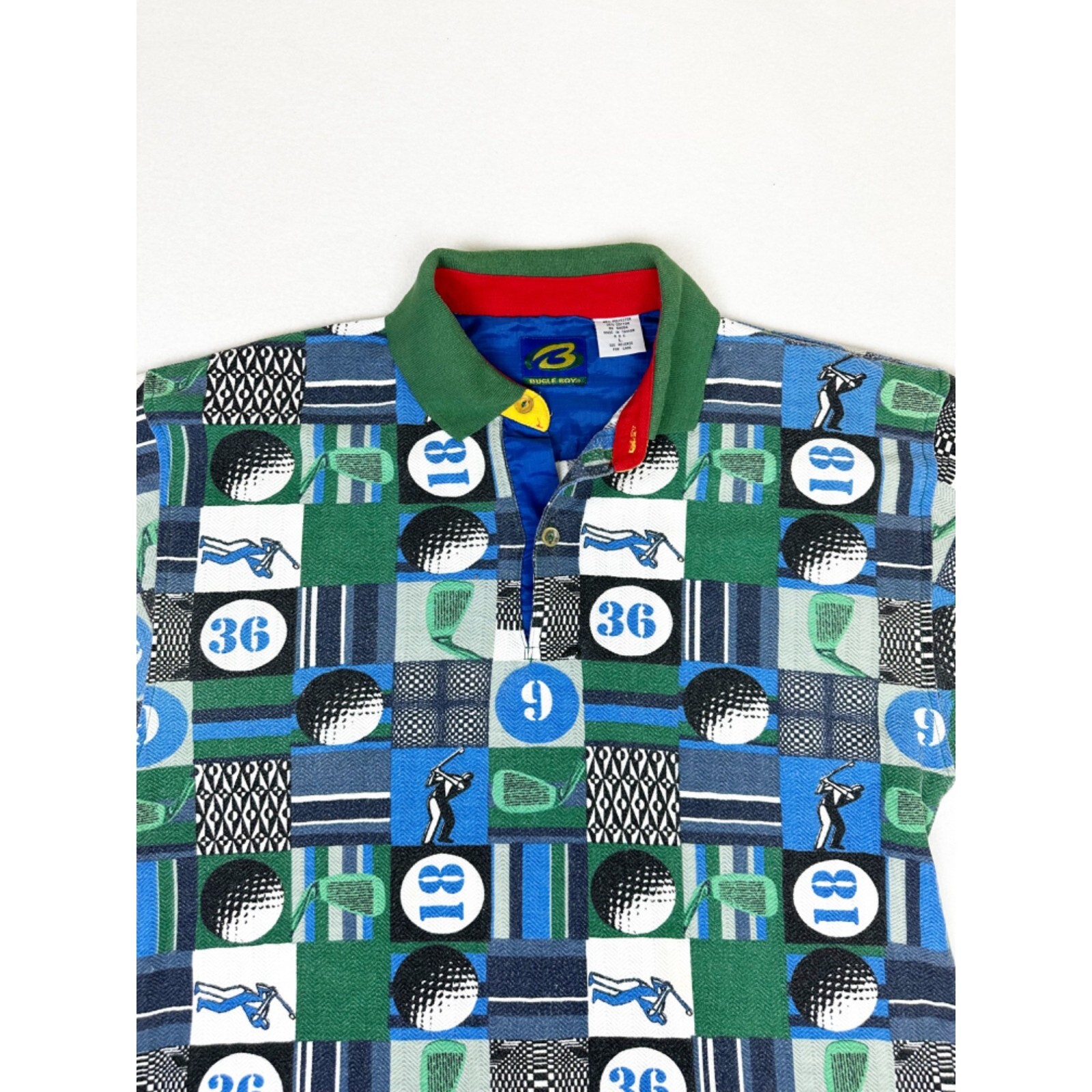 Vintage 90s Bugle Boy Polo Shirt Large Golf Balls Sport AOP | eBay