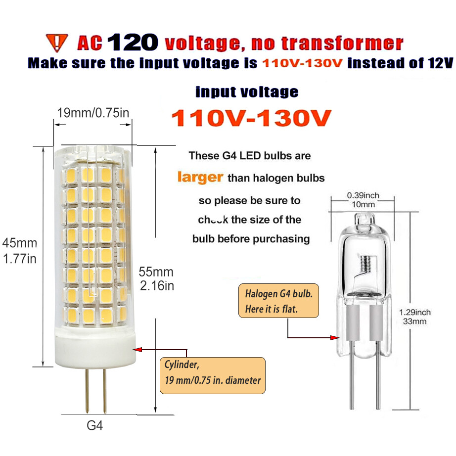 G4 Bi-Pin Base LED Bulb 120V Dimmable 7W Warm White 3000K Lamp Home ...