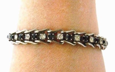 VTG B&W Rhinestone Tennis Bracelet Ladder Link Retro Minimalist Costume ...