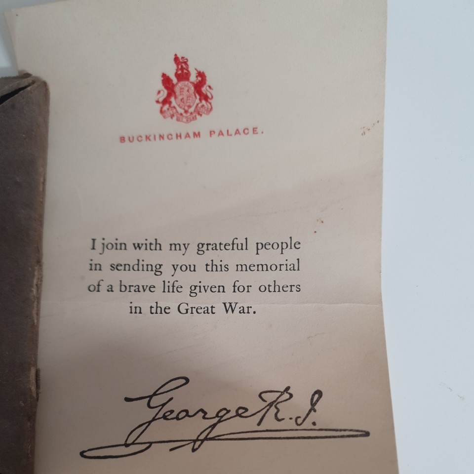 ORIGINAL WWI DEATH / MEMORIAL PLAQUE CARD ENVELOPE & KINGS CONDOLENCE ...