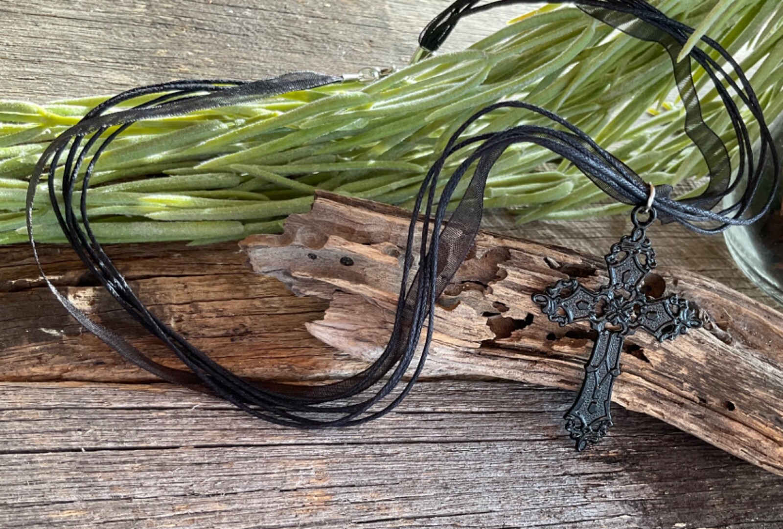 Large Ornate Black Cross Necklace Rockabilly Gothic Punk Emo Pendant ...