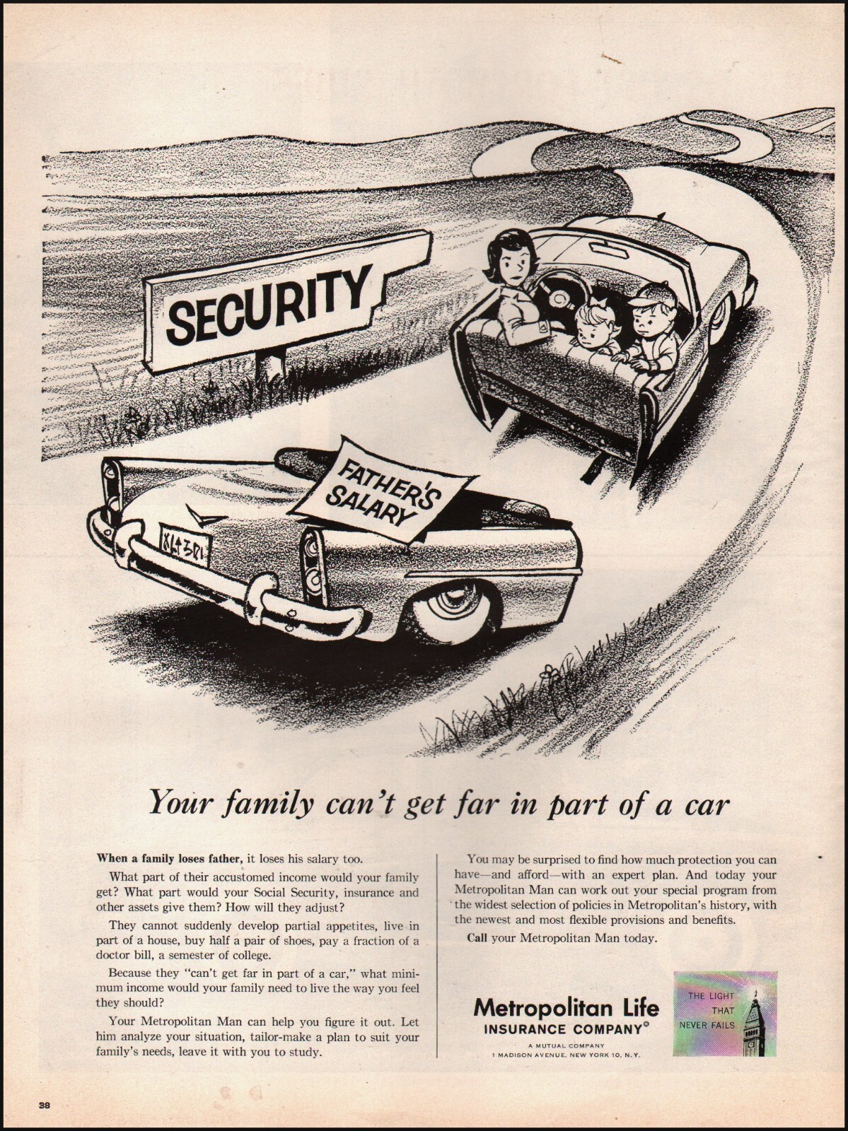 1950's Vintage ad Metropolitan Life Insurance Co. retro Art Cartoon Car ...