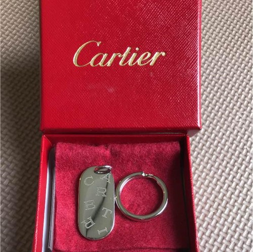 Cartier Key ring Logo Motif Plate carved seal Silver Metal Box ...