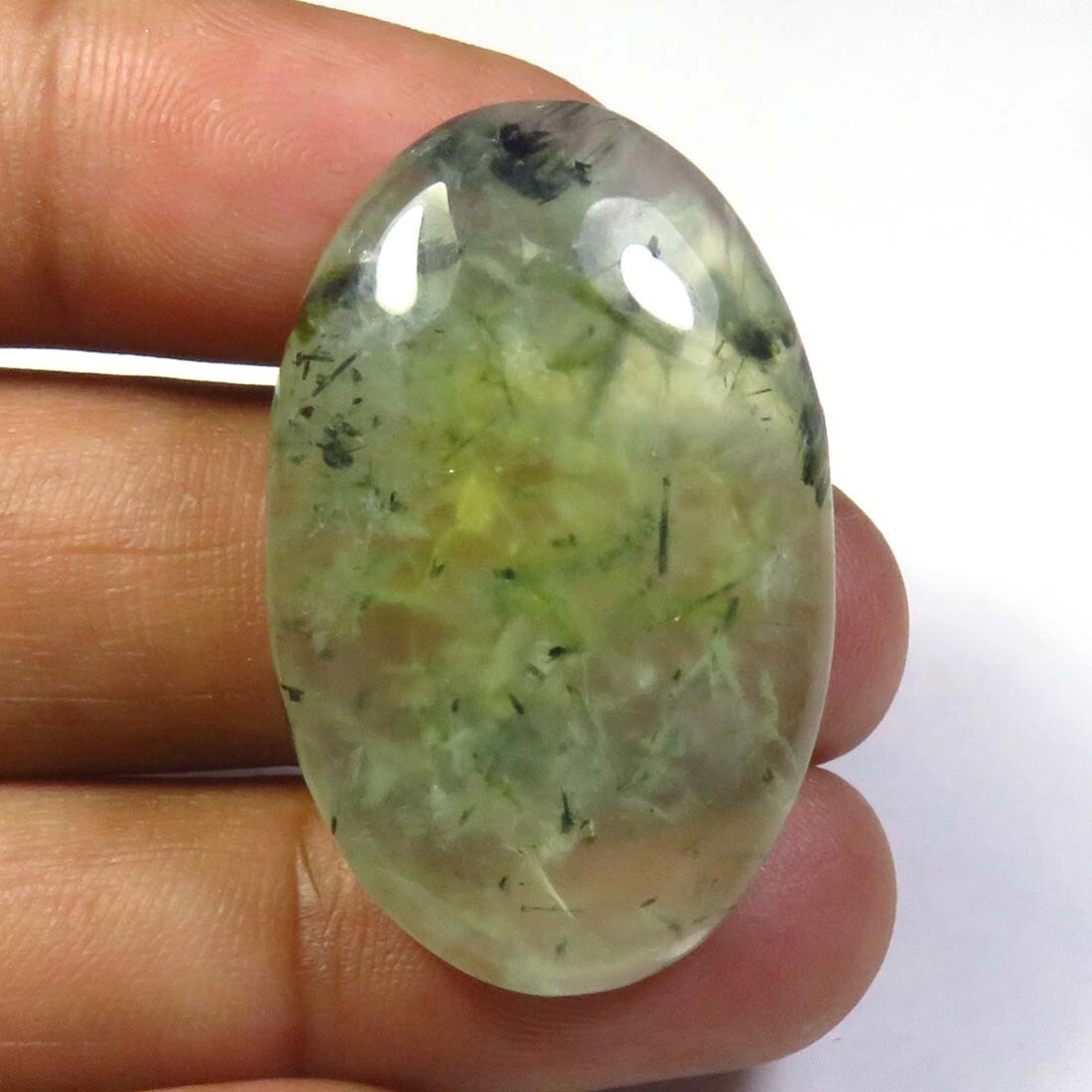 Natural Prehnite Rutile Cabochon 34x22mm Green prehnite Oval Gems 49cts ...