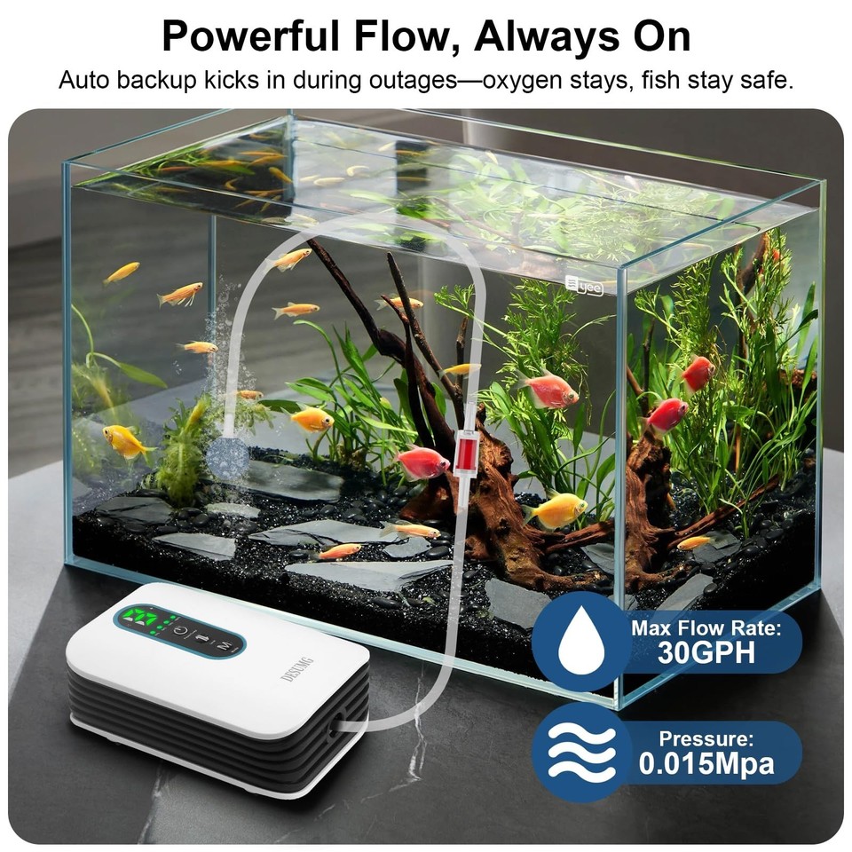 Rechargeable Aquarium Air Pump Aerator, Portable Battery Powered Fish ...