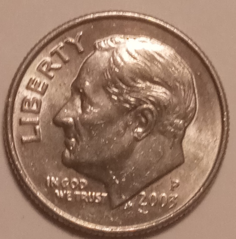 2003 P Roosevelt Error Dime With Strike Through on Reverse on Bottom of ...