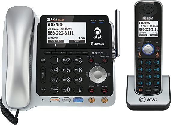 AT&T TL86109 2 Line Connect To Cell Bluetooth Corded Cordless Phone w 1 ...
