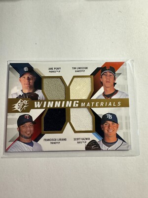 K135,314 - 2009 SPx Winning Jersey Quad #PLKL J. Peavy/T. Lincecum/S ...
