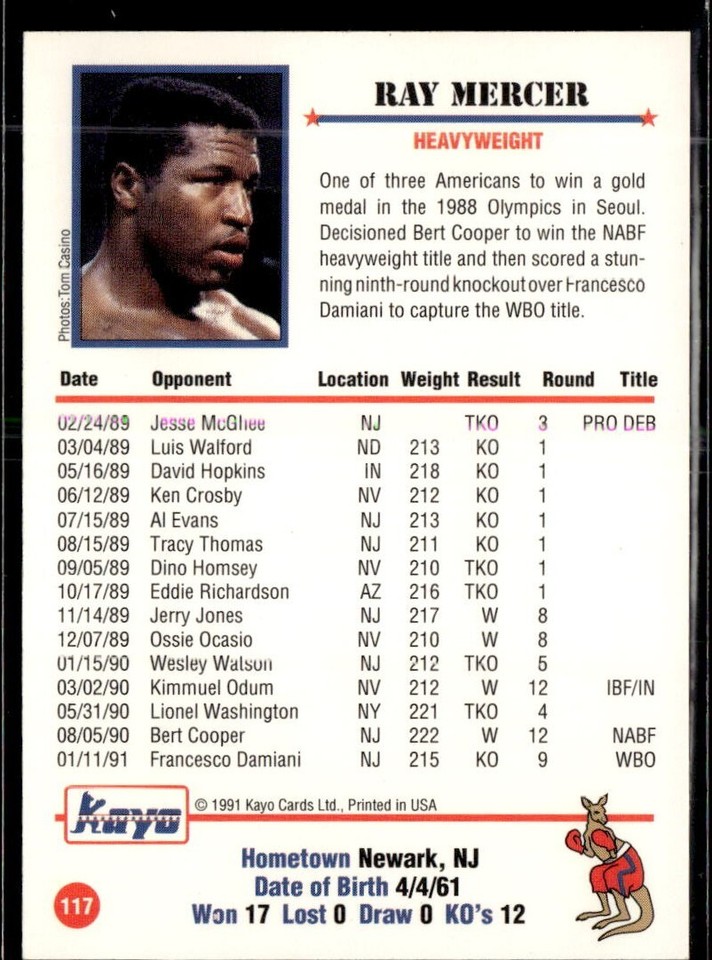1991 Kayo Boxing Ray Mercer #117 NM/MT | eBay