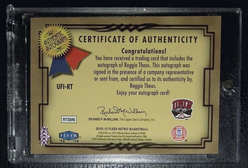 REGGIE THEUS Runnin' Rebels 2012 Fleer Retro ULTRA "FRESH INK" AUTO ...