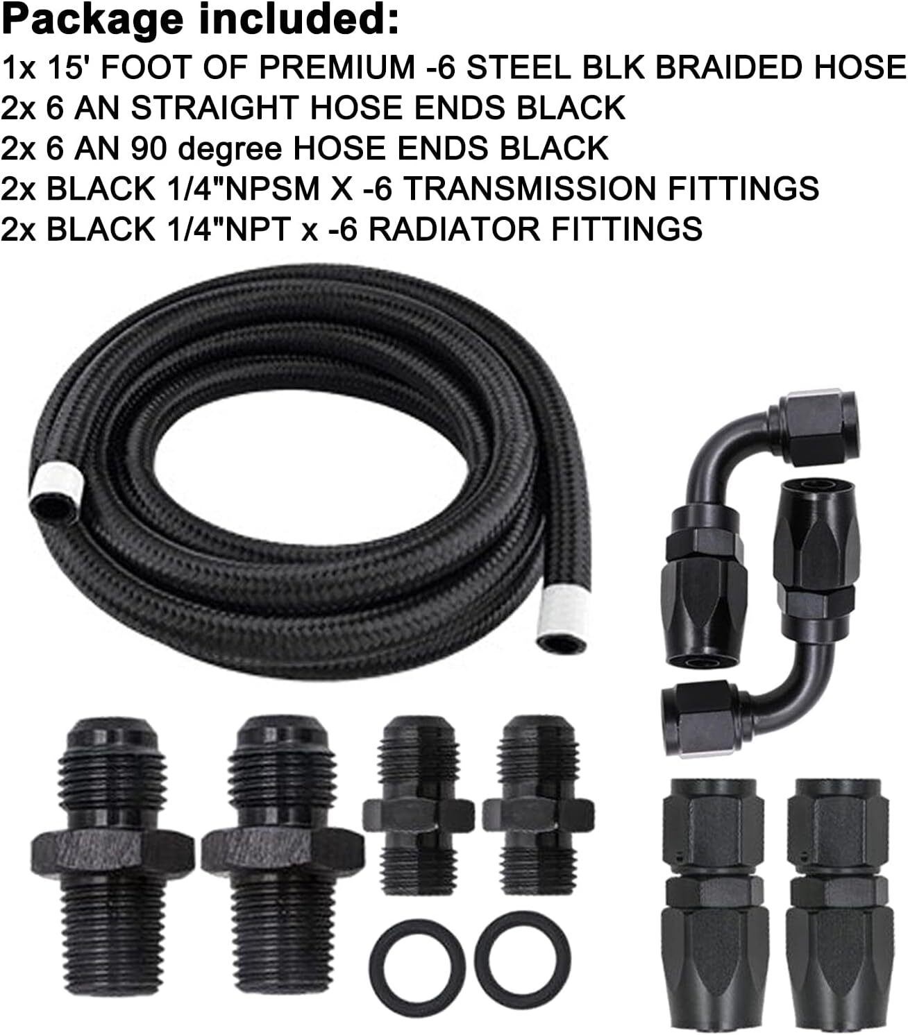 4L60E 4L65E Automatic Transmission Cooler Line Kit Black -6 AN Steel ...