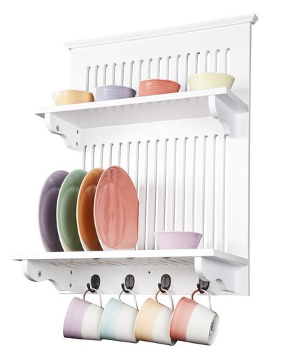 Aston Kitchen Plate Rack with Shelf, White, Wood, Wall Mounted | eBay UK