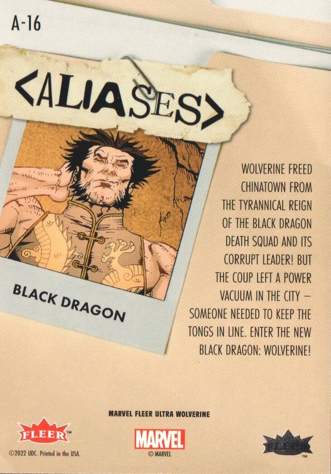 2024 Marvel Fleer Ultra Wolverine Trading Card Aliases #A16 Black ...
