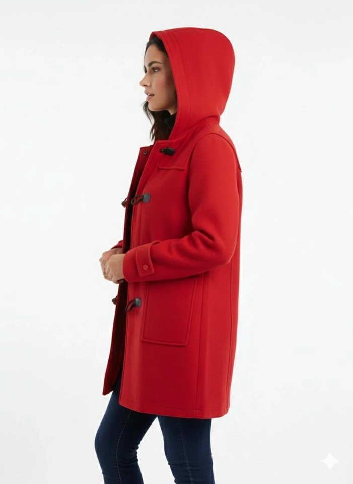 Women’s Red Wool Hooded Duffle Coat Classic Winter Outerwear Coat | eBay