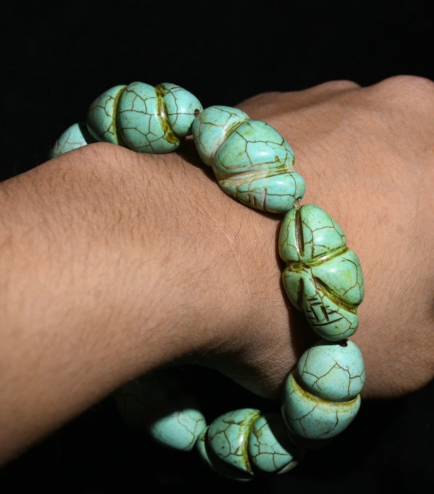 12CM China Dynasty Turquoise Carved Inscription Elasticity String Bunch ...