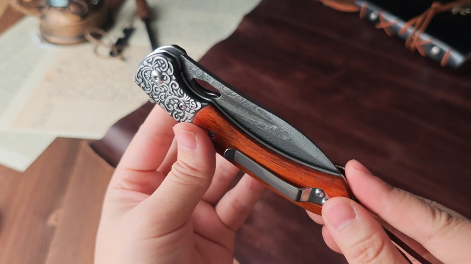 Chamaki Damascuse Folding Knife Sandelwood Handle Razor Sharp EDC ...