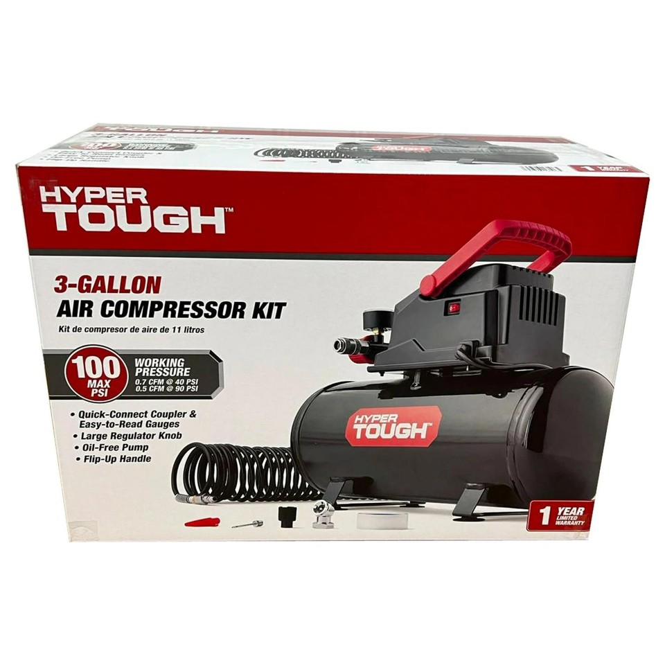 Hyper Tough 508.3012929 Oil-free Portable Air Compressor with Hose 3 ...