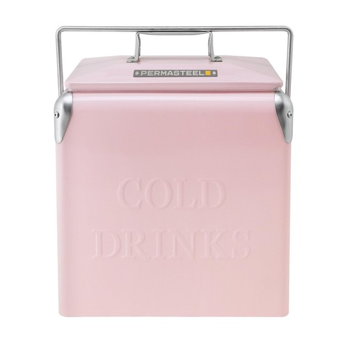 14-Qt Small Retro Vintage Ice Chest - Hard Metal Portable Beverage ...