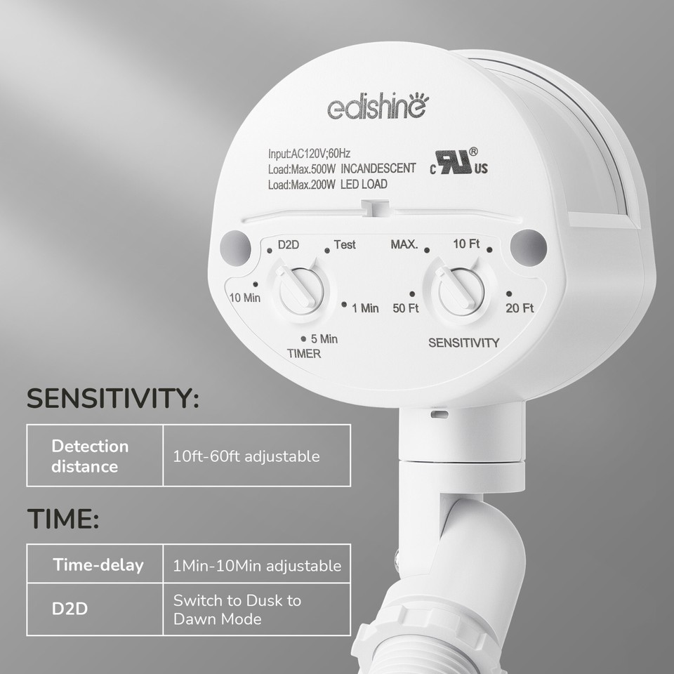 EDISHINE Motion Sensor, Automatic Dusk to Dawn, 180 Degree Replacement ...