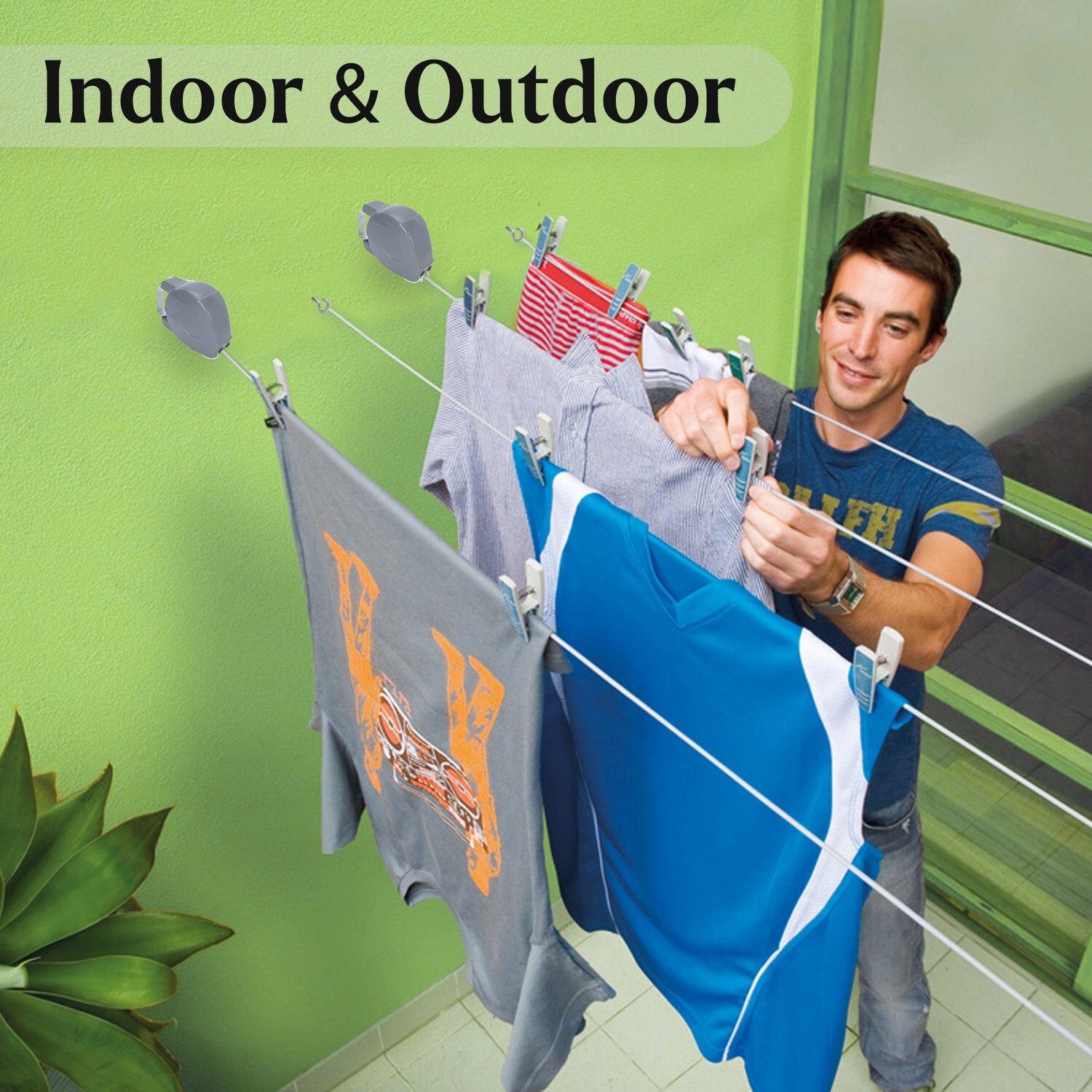 30M Retractable Laundry Line - Wall Mounted Double Rope Dryer ...