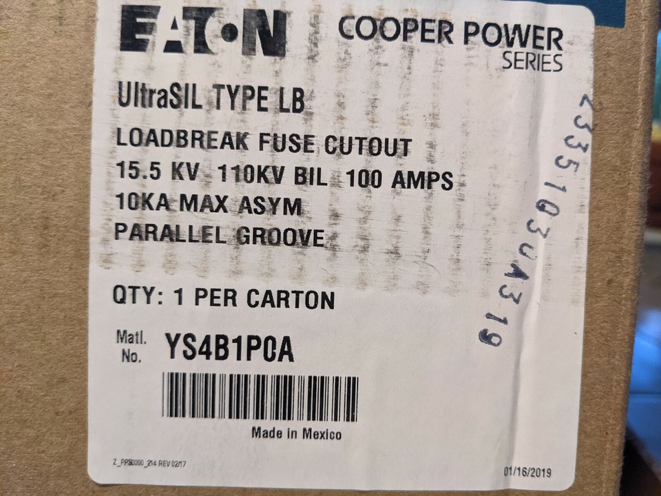 EATON COOPER 100 AMP LINE BREAK FUSE CUTOUT LB YS4B 1 POA, 100 ...