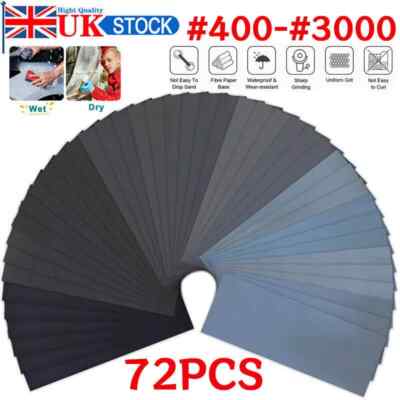 72Pcs Assorted Sanding Wet and Dry Waterproof Sandpaper Mixed Sander ...