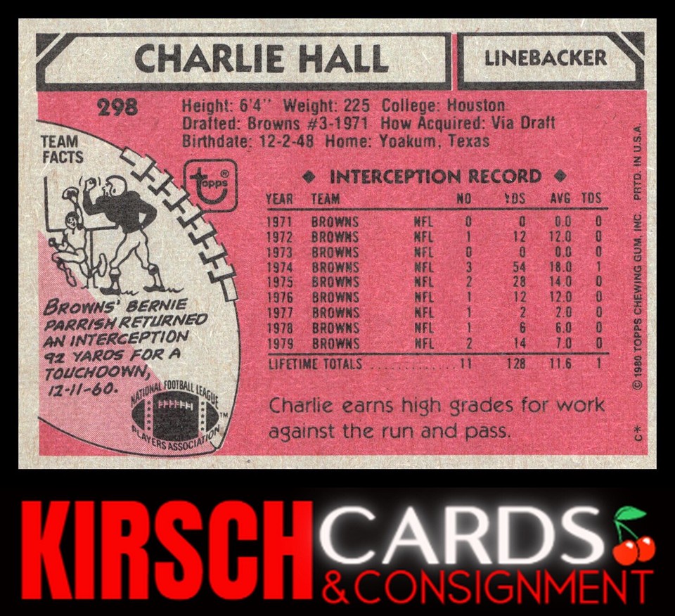 Charlie Hall 1980 Topps #298 Cleveland Browns | eBay