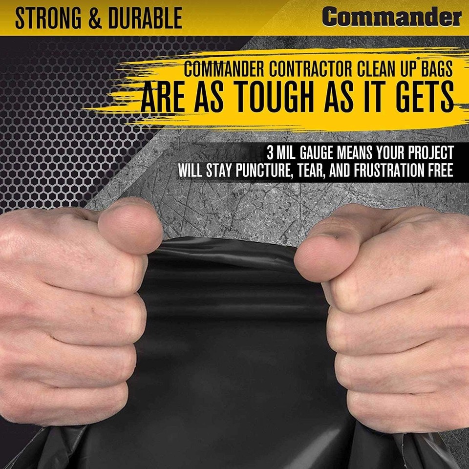 Commander 55 Gallon 3 MIL (eq) Heavy Duty Contractor Bags with Flap ...