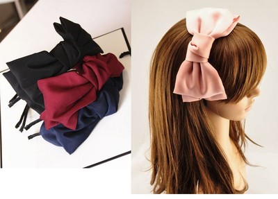 Oversized Lovely Hand Made Double Layered Satin Bow Metal band Hairband ...