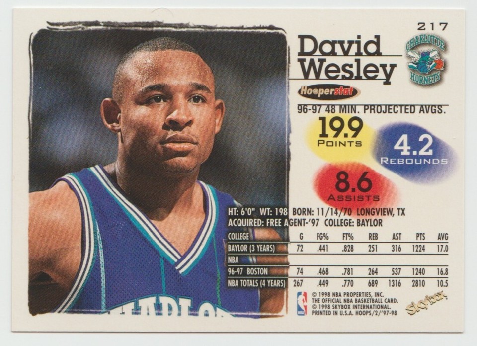 1997-98 NBA Hoops Basketball #217 David Wesley - Charlotte Hornets | eBay