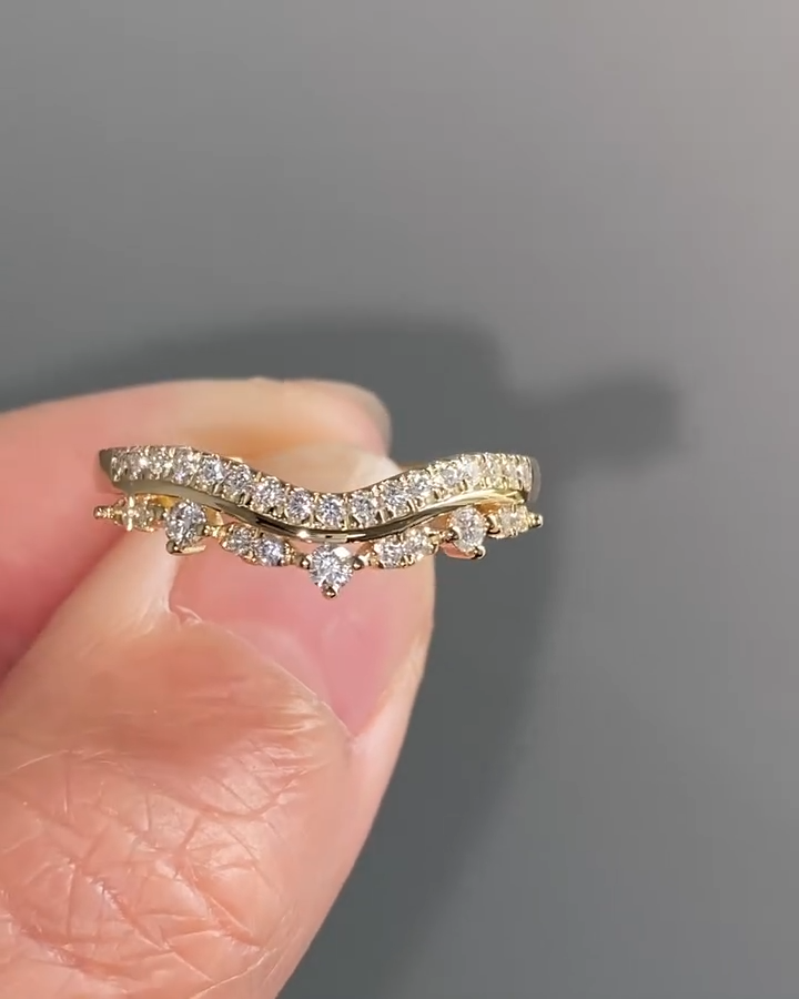 Curved Wedding Ring Solid Gold Royal Curve Ring Dainty Moissanite Pav ...