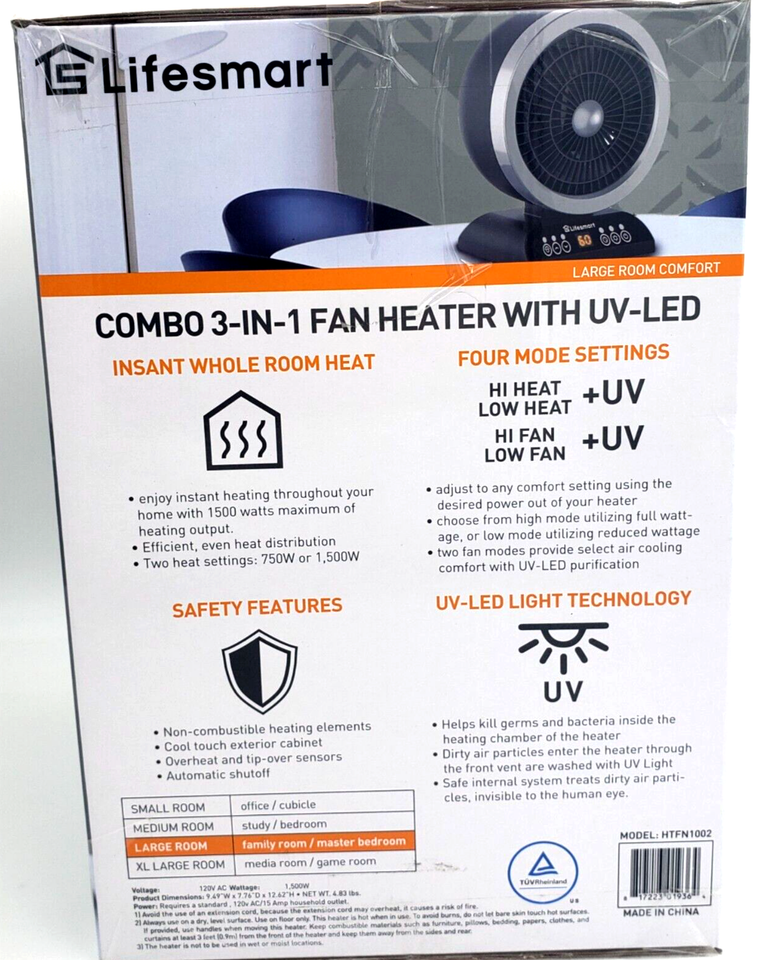 LIFESMART 2 IN 1 COMBO DIGITAL FAN HEATER WHOLE ROOM W/ REMOTE 1500W ...