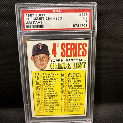 1967 Topps #278 Baseball Checklist 284-370 Jim Kaat PSA 5 EX Brock Yaz ...