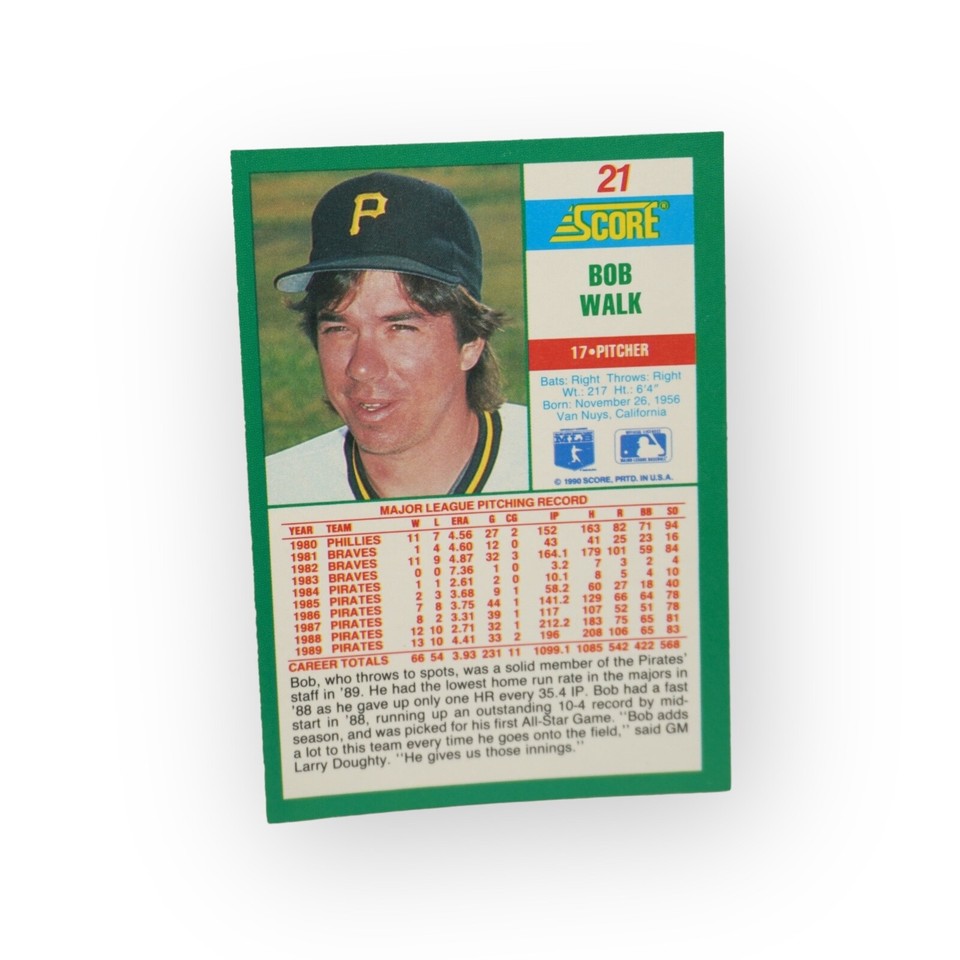 1990 Score - #21 Bob Walk of Pirates ( 17 Pitcher ) | eBay