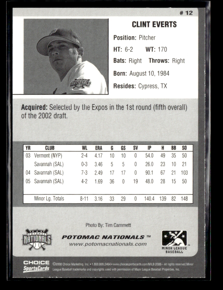 Clint Everts 2006 Potomac Nationals Team Set | eBay