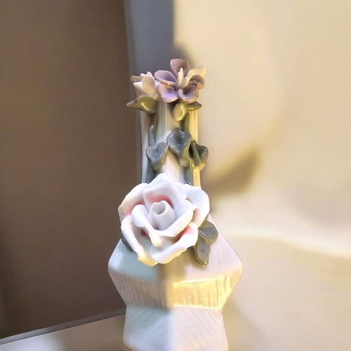 Porcelain Flower Bud Vase W 3D Floral Design & Textured Geometric (PI ...