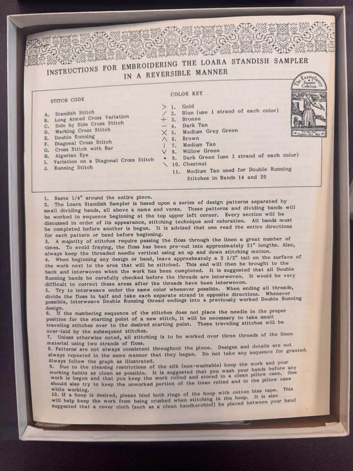 THE EXAMPLARERY SAMPLER COLLECTION The Loara Standish Sampler Kit 1989 ...