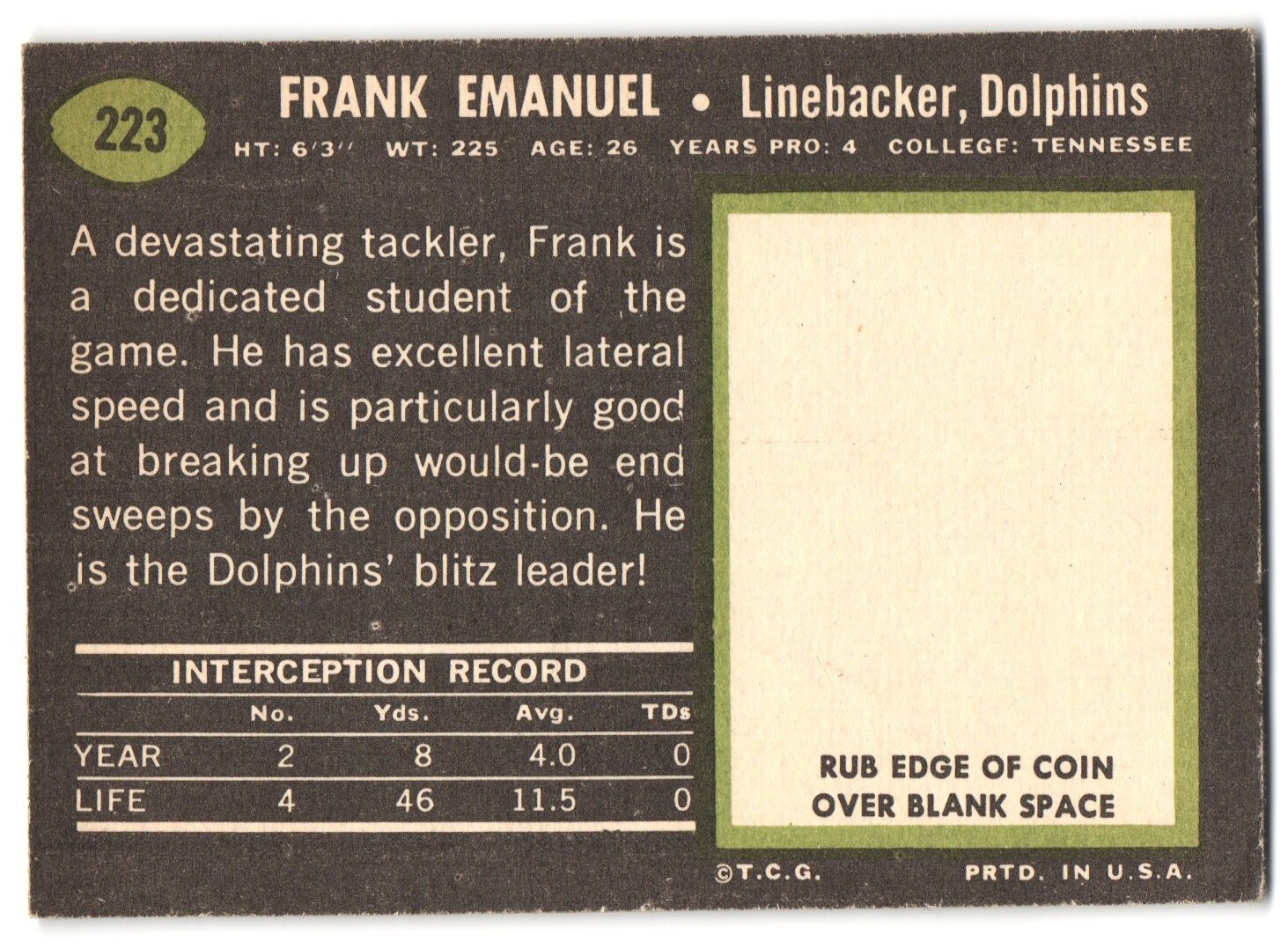 Frank Emanuel 1969 Topps NFL Card #223 | eBay