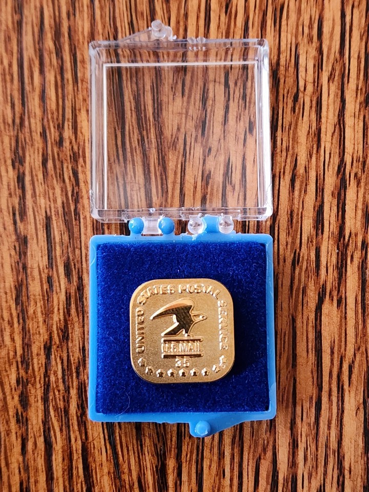 US Post Office 35 Year Service Award 1/10 10k Gold Pin USPS Pinback ...
