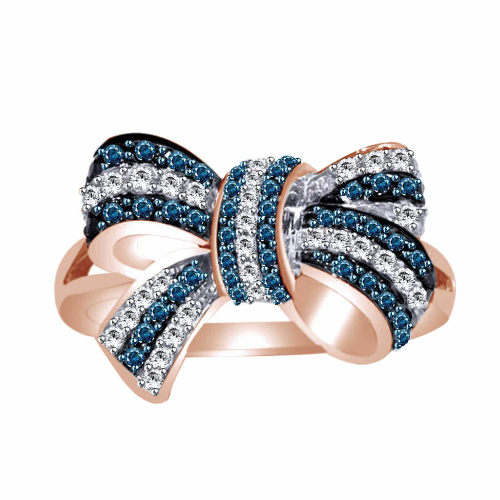 0.50 Ct Enhanced Bow Ring 10K Solid Gold Blue & White Diamond IGI Certified | eBay
