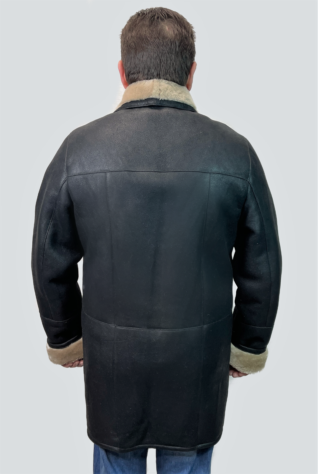 Men Black / Ivory 100% Real Sheepskin Shearling Leather Coat Jacket ...